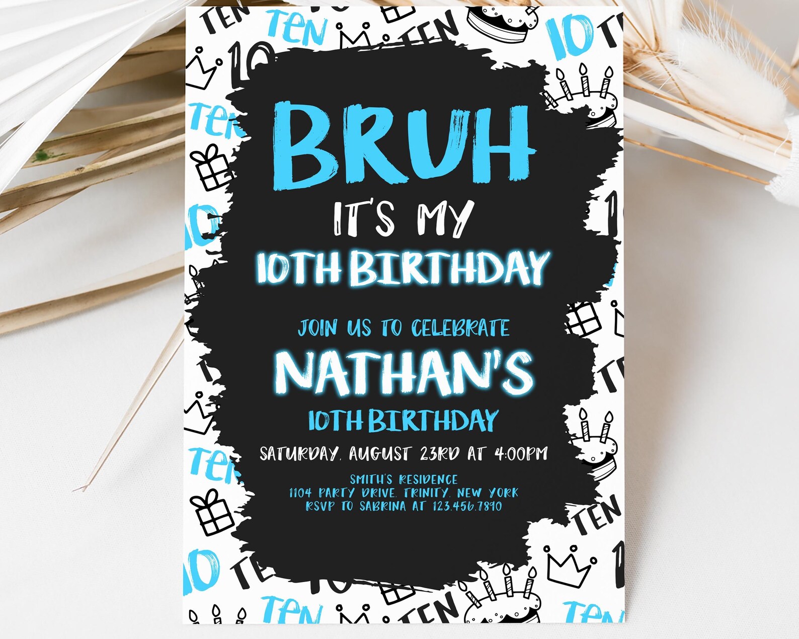 Editable Bruh Birthday Invitation, Boy Blue Bruh Birthday Invite ...