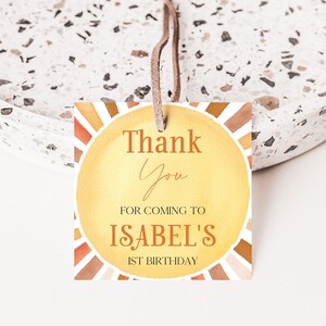 Editable Boho Sunshine Birthday Favor Tag, Rustic Sun Birthday Thank ...