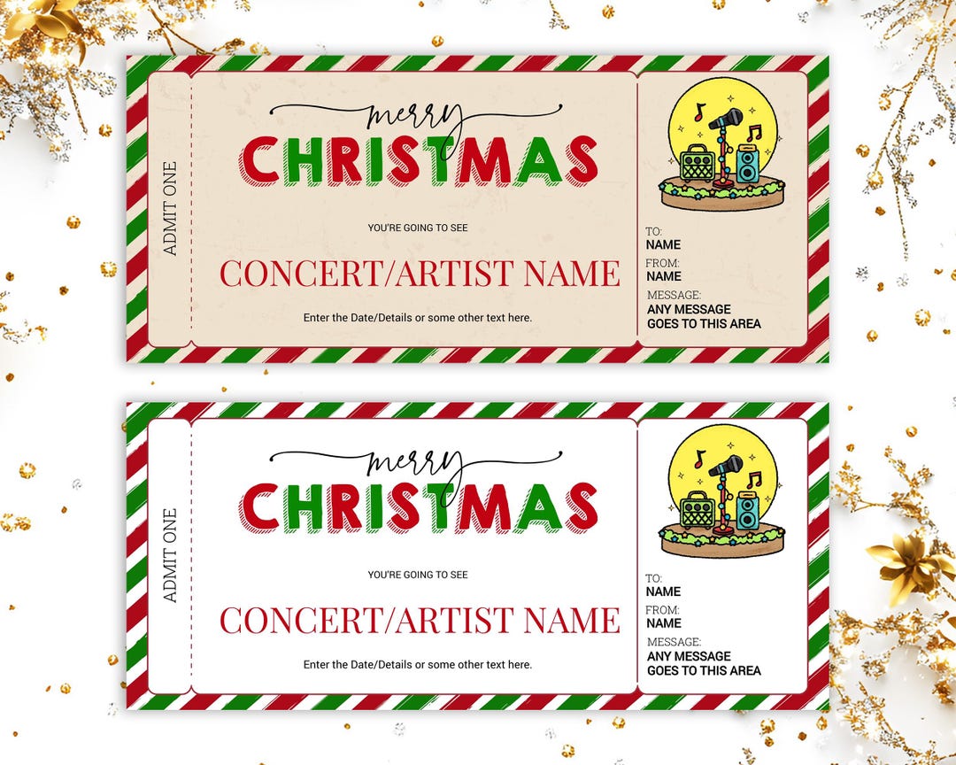 Editable Christmas Concert Ticket Gift Voucher, Surprise Concert Ticket ...