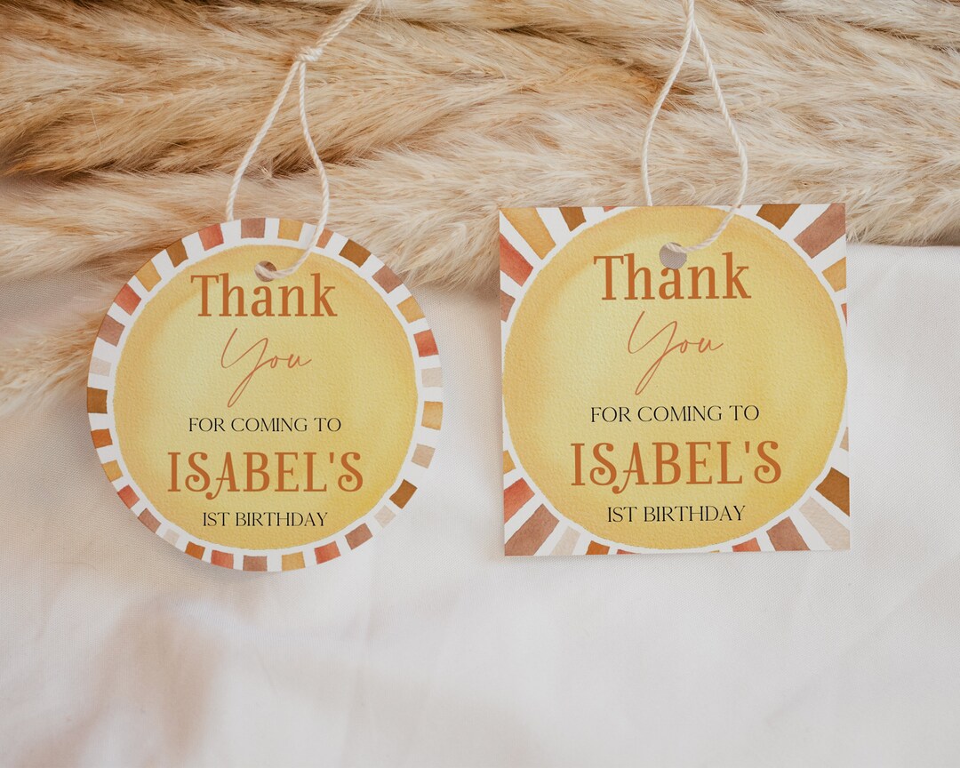 Editable Boho Sunshine Birthday Favor Tag, Rustic Sun Birthday Thank ...