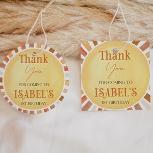 Editable Boho Sunshine Birthday Favor Tag, Rustic Sun Birthday Thank ...
