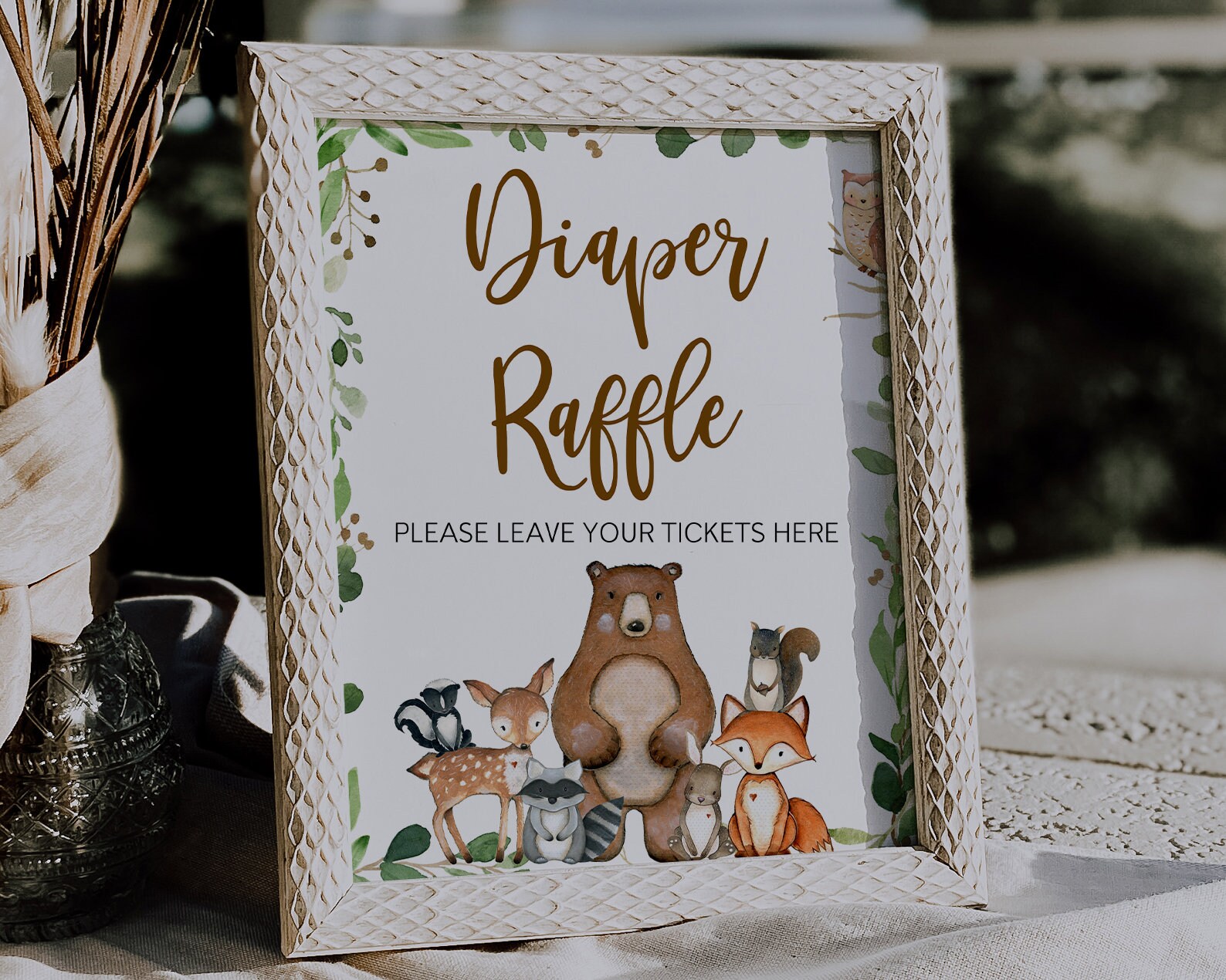 Diaper Raffle Sign Woodland Baby Shower Boy Woodland Diaper - Etsy