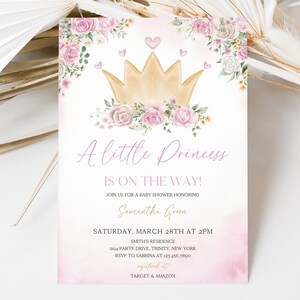 Editable Little Princess Baby Shower Invitation, Floral Princess Baby ...