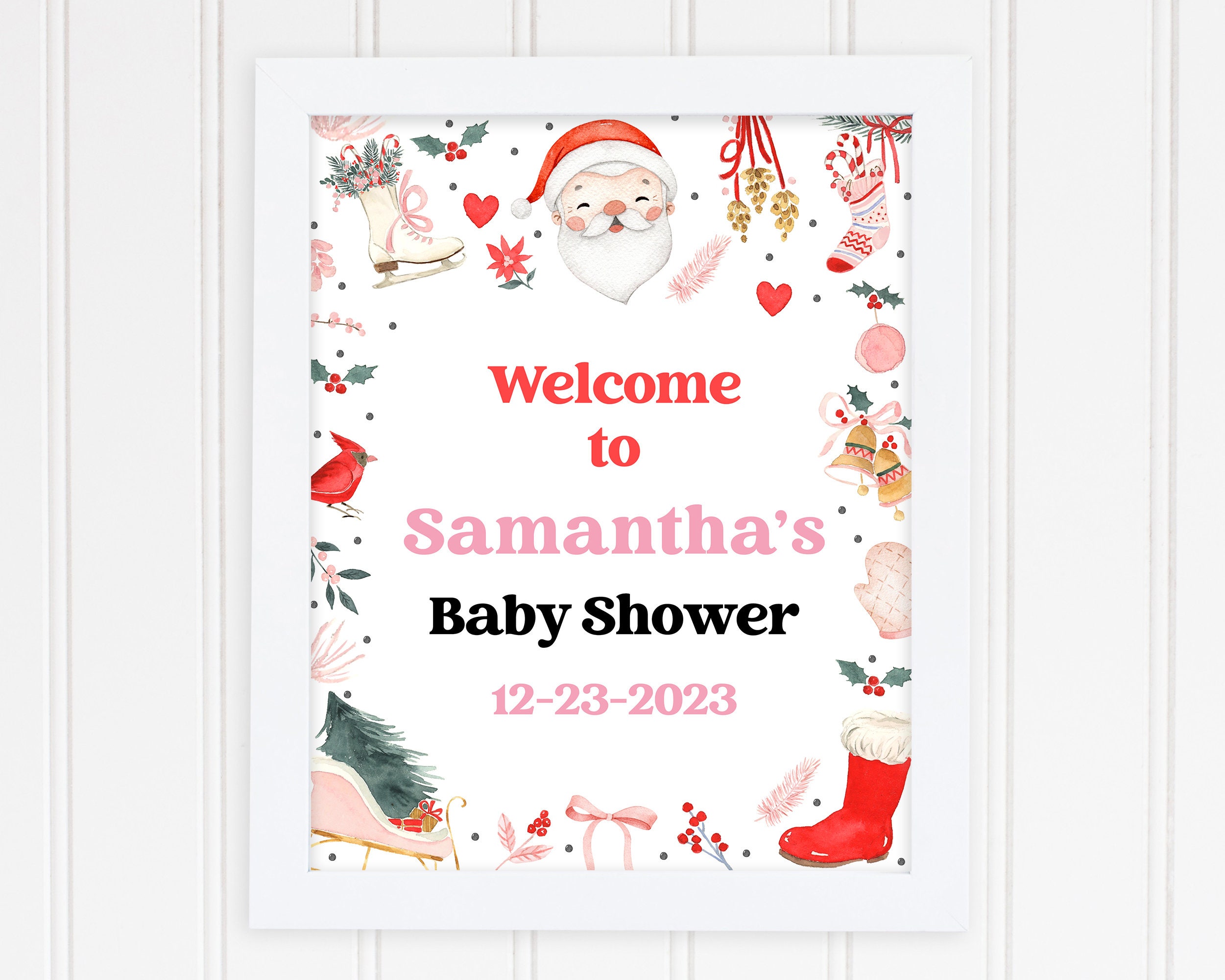 Editable Santa Baby Baby Shower Welcome Sign, Girl Christmas Baby ...