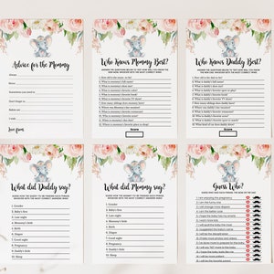 Editable Girl Elephant Baby Shower Games Bundle, Floral Elephant Baby ...