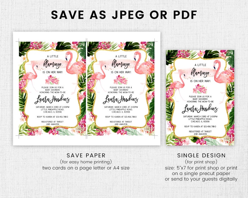 Editable Floral Flamingo Baby Shower Invitation Tropical | Etsy