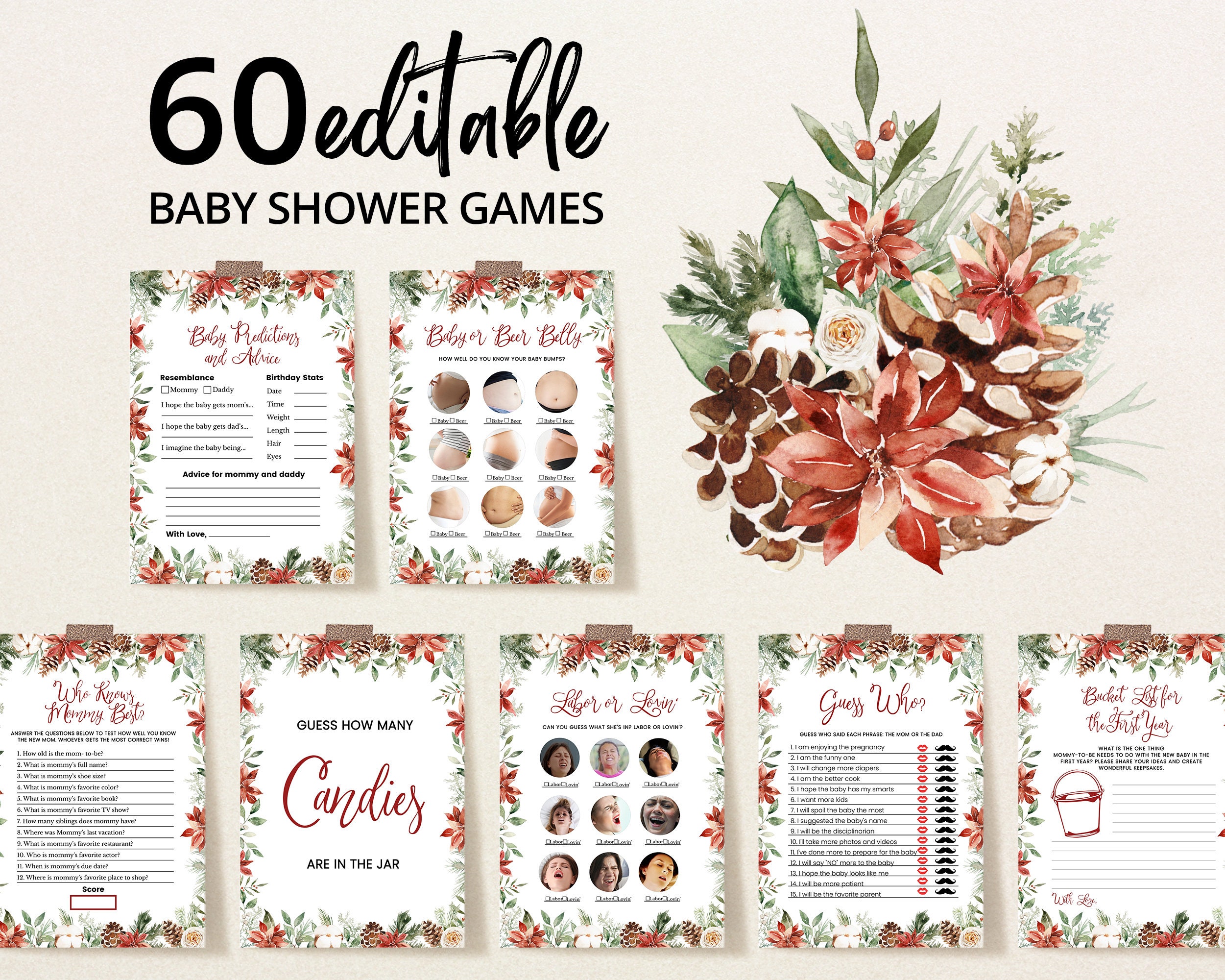 Editable Christmas Baby Shower Game Bundle, Gender Neutral Bundle of ...