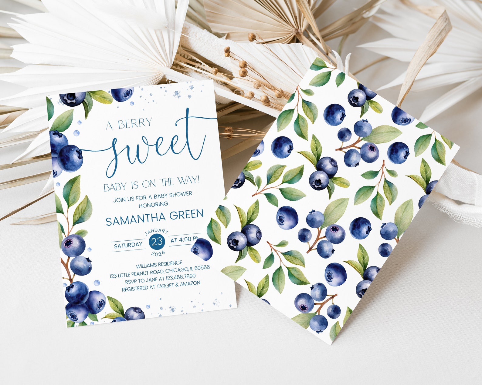 Editable Blueberry Baby Shower Invitation Bundle, Berry Sweet Blueberry ...