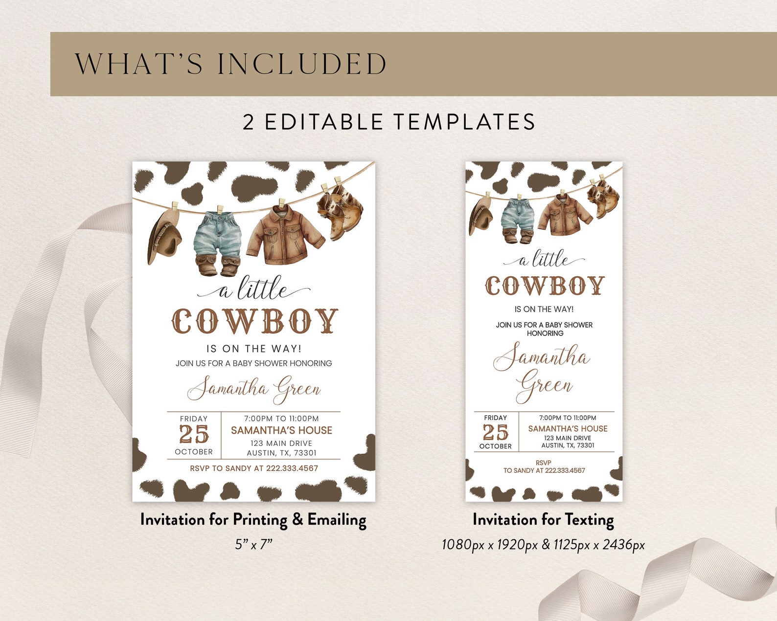 Editable A Little Cowboy Baby Shower Invitation, Wild West Baby Shower ...