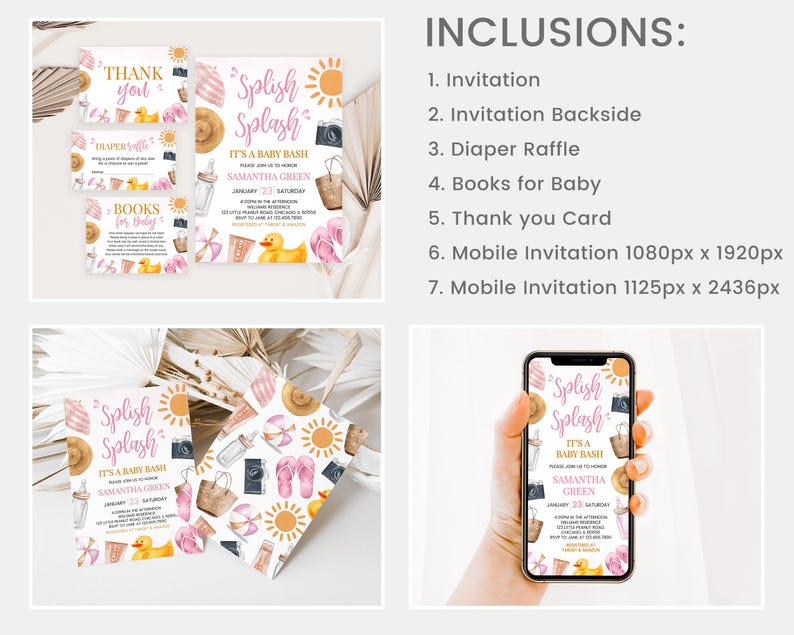 Editable Splish Splash Baby Bash Girl Baby Shower Bundle, Girl Summer ...
