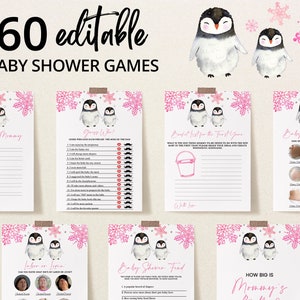 Editable Winter Penguin Baby Shower Game Bundle Pink - Etsy