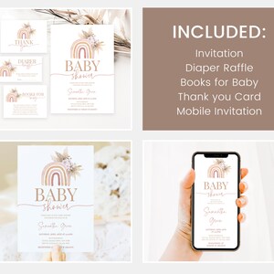 Editable Boho Rainbow Baby Shower Bundle, Rustic Rainbow Baby Shower ...