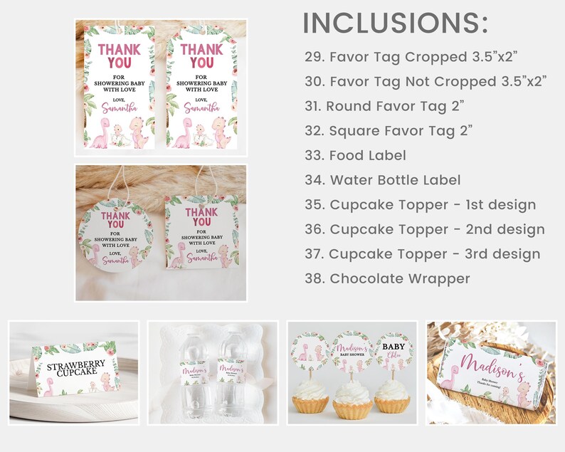 Editable Girl Dinosaur Baby Shower Bundle, It's a Girl Dinosaur ...