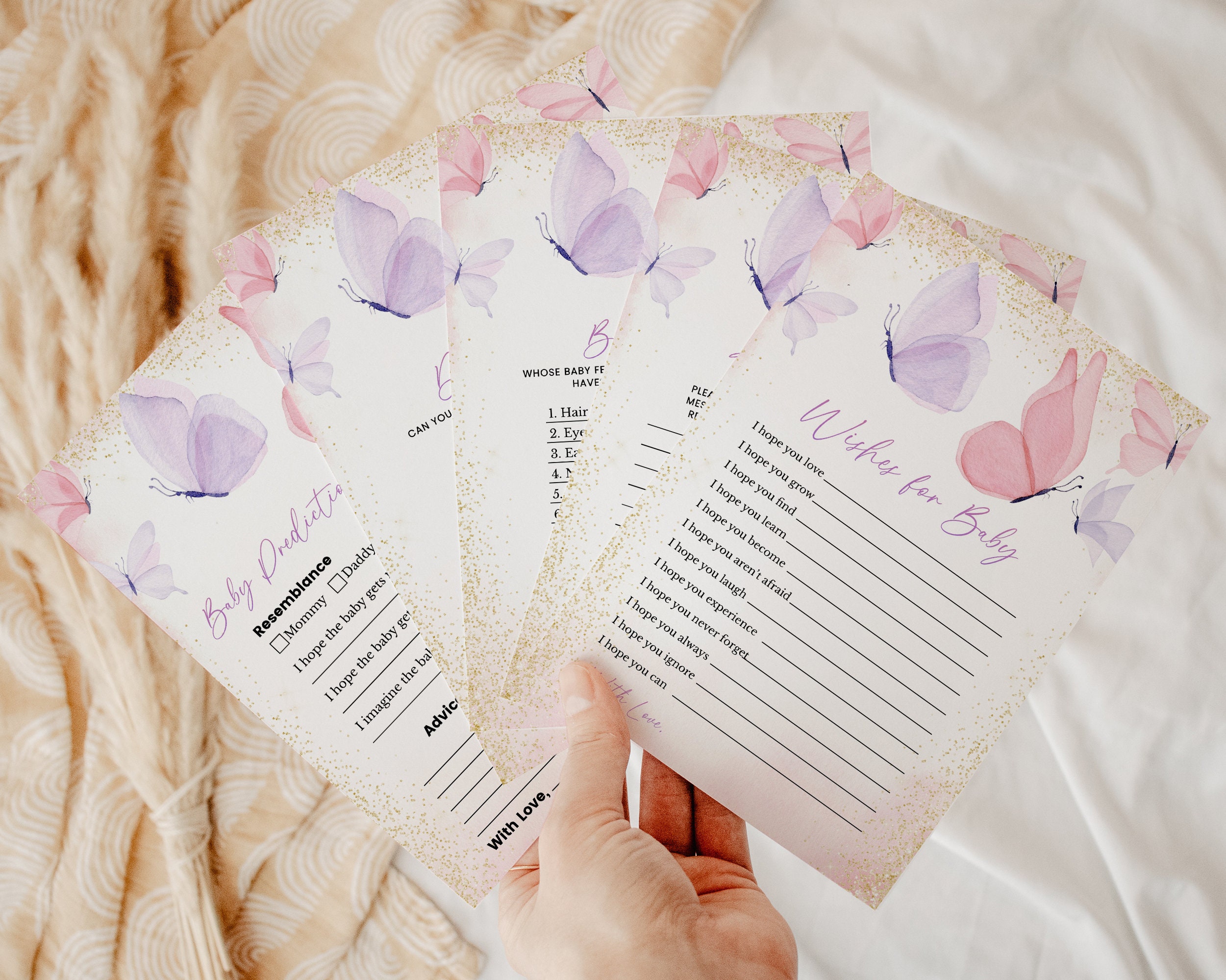 Editable Pink Purple Butterfly Baby Shower Game Bundle, Pastel Girl ...