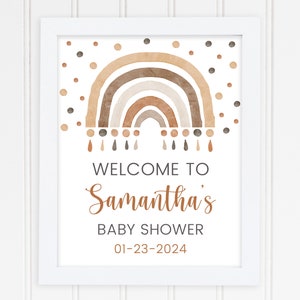 Editable Boho Rainbow Baby Shower Welcome Sign, Rustic Rainbow Baby ...