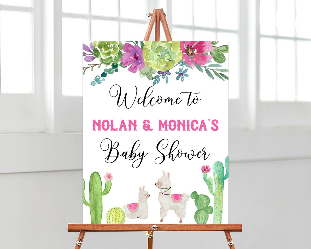 Editable Llama Baby Shower Welcome Sign, Cactus Llama Baby Shower ...
