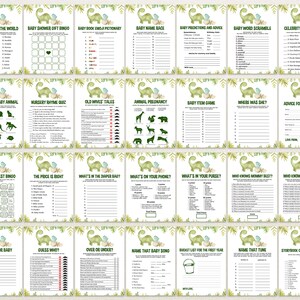 Editable Dinosaur Baby Shower Game Bundle, Boho Greenery Dinosaur Baby ...
