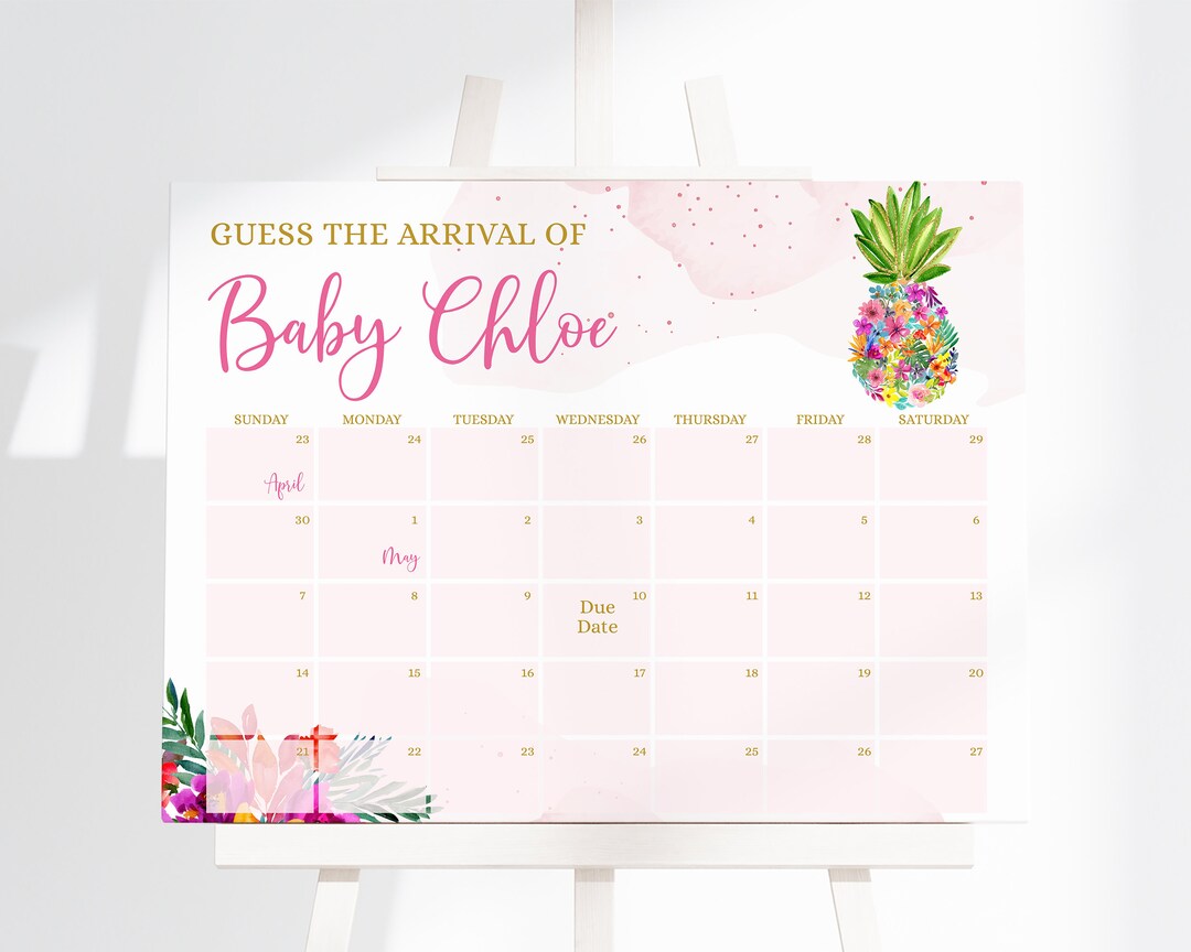 Editable Girl Pineapple Baby Shower Guess Baby's Arrival, Tropical ...