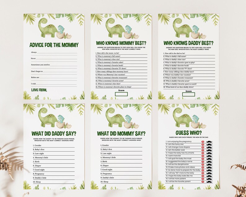 Editable Dinosaur Baby Shower Game Bundle Boho Greenery - Etsy UK
