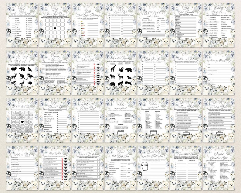 Editable Winter Arctic Animals Baby Shower Game Bundle - Etsy