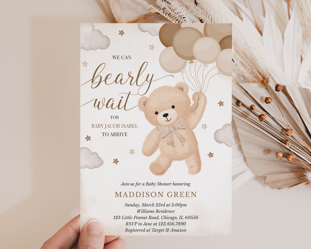 Editable Gender Neutral Bear Baby Shower Invitation, We Can Bearly Wait ...