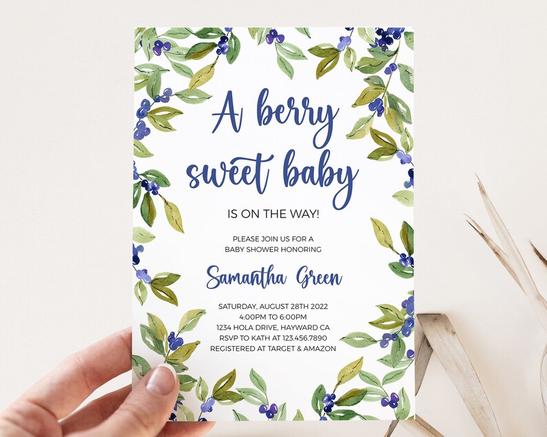 Editable Blueberry Baby Shower Invitation Greenery Blueberry - Etsy
