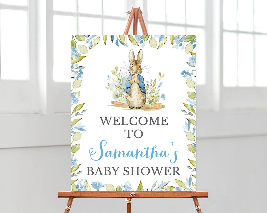Editable Peter Rabbit Baby Shower Welcome Sign,blue Peter Rabbit ...