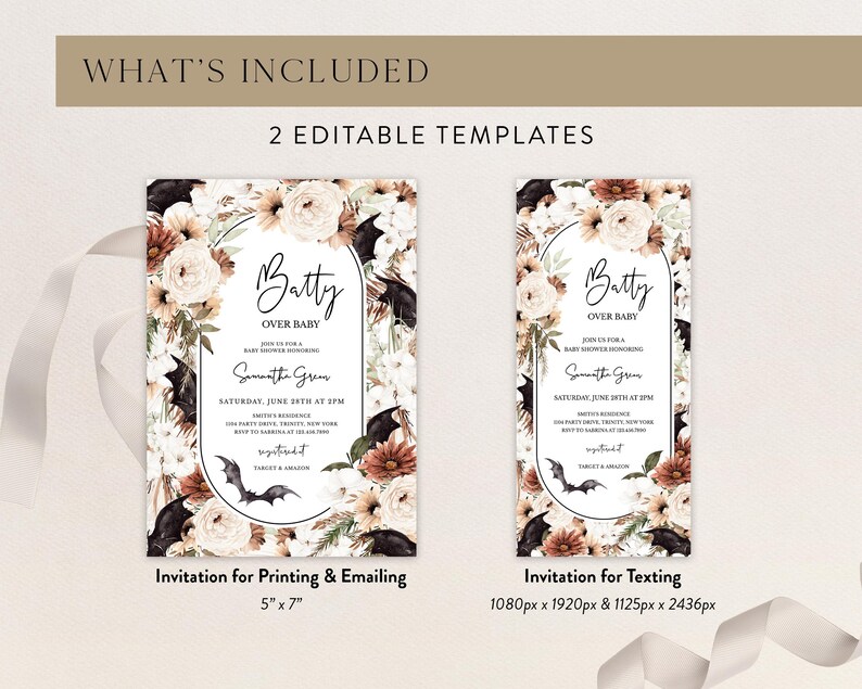 Editable Going Batty for Baby Shower Invitation, Gender Neutral Bat ...