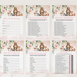 Editable Woodland Baby Shower Game Bundle Girl Woodland Baby - Etsy