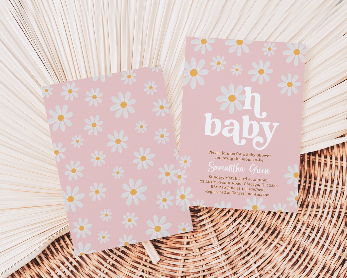 Editable Daisy Baby Shower Invitation Bundle, Oh Baby Daisy Baby Shower ...