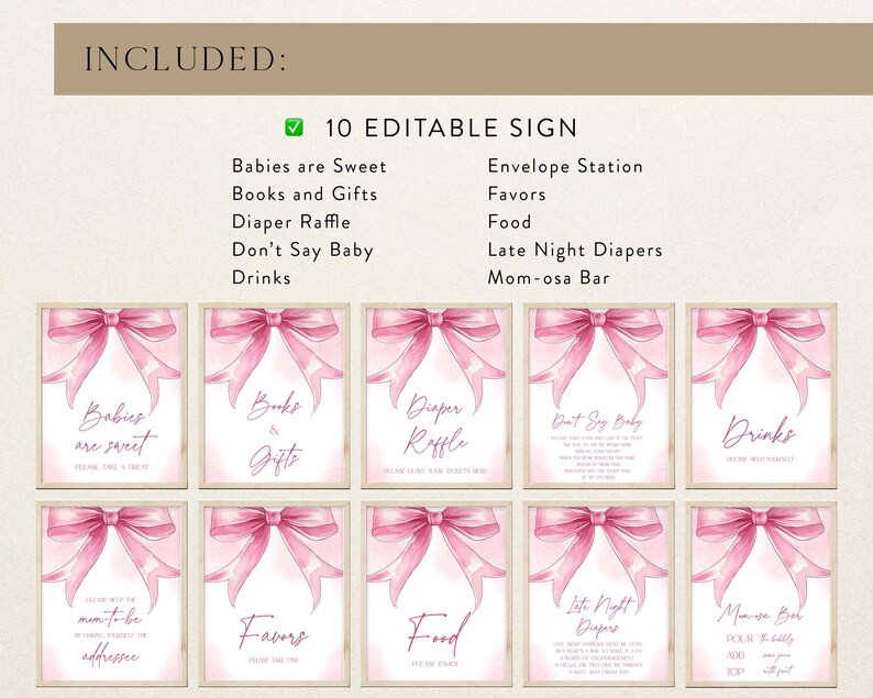 Editable Pink Bow Baby Shower Table Sign, Girl Babies Are Sweet Favors ...
