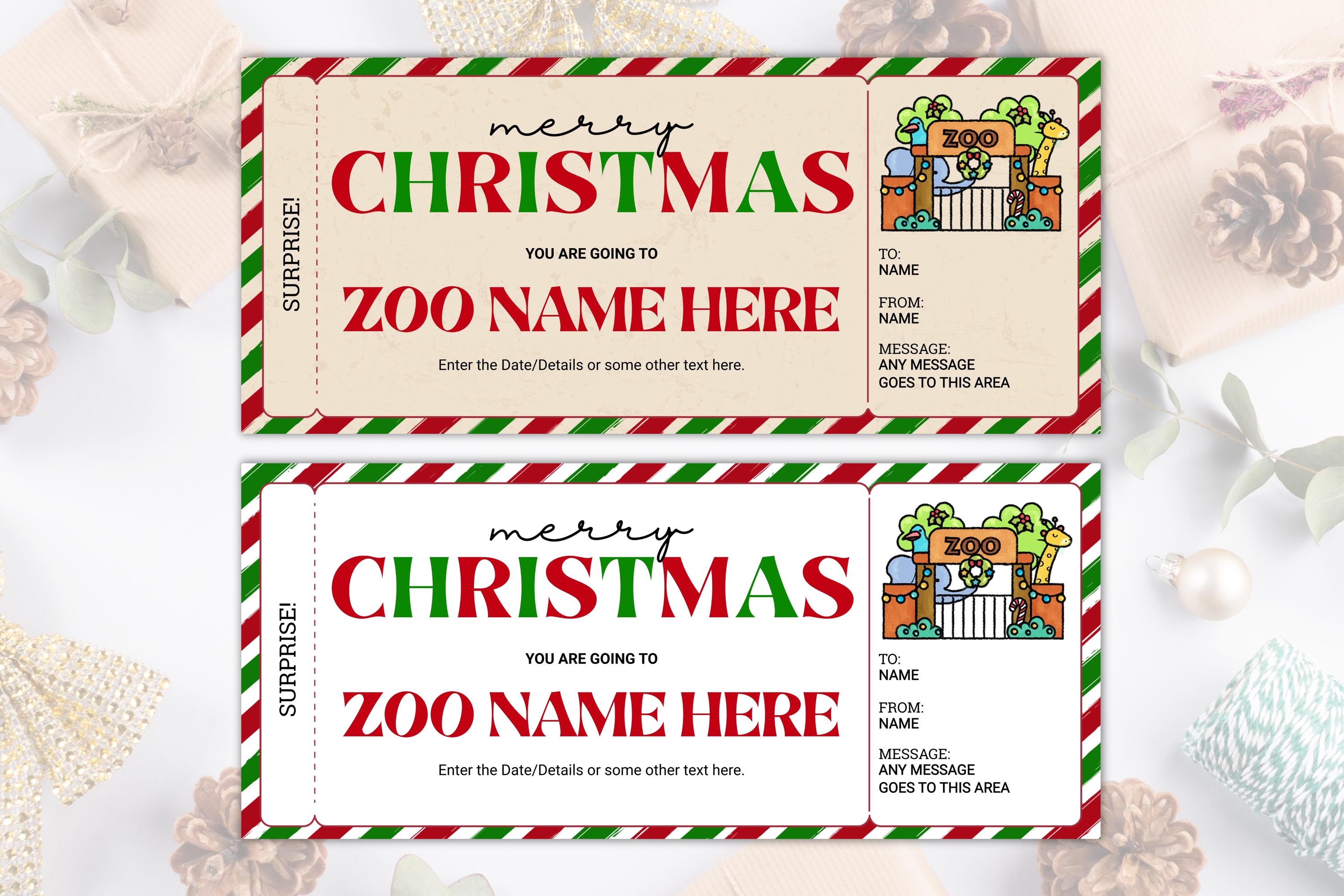 Editable Christmas Zoo Gift Voucher, Surprise Animal Park Gift Ticket ...
