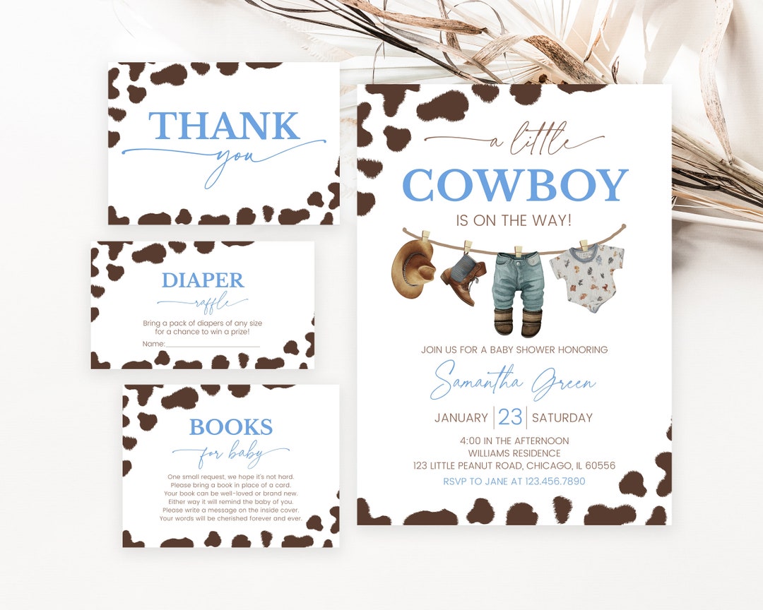 Editable A Little Cowboy Baby Shower Invitation Bundle, Wild West Baby ...