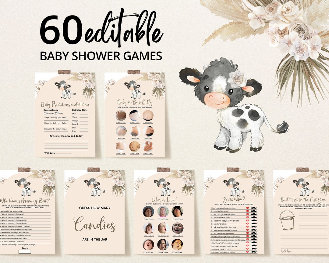 Editable Holy Cow Baby Shower Game Bundle, Gender Neutral Cow Baby ...