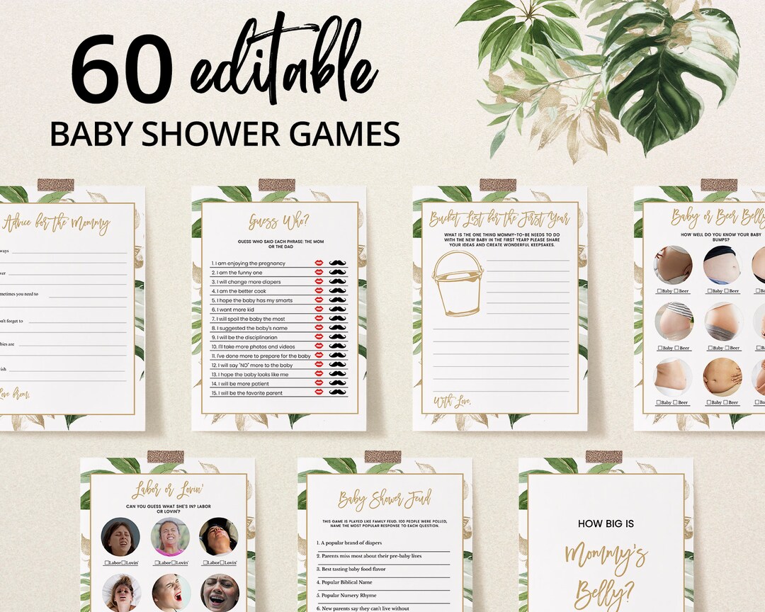 Editable Tropical Baby Shower Game Bundle Green Leaves Baby - Etsy
