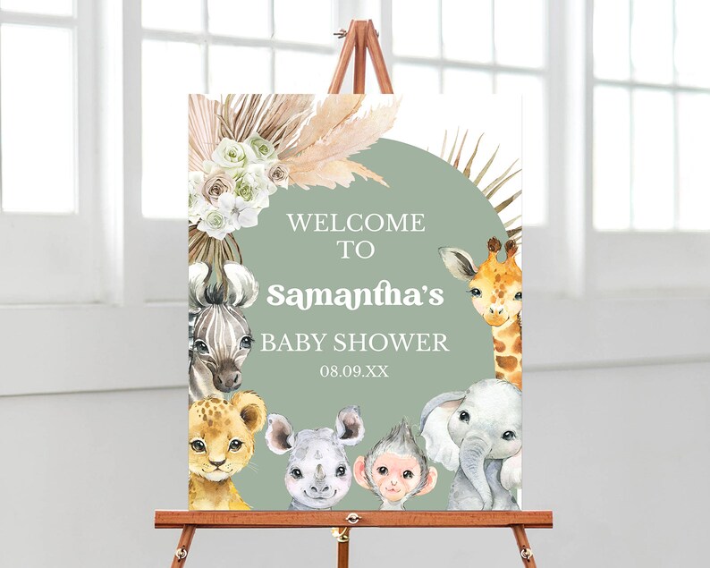Editable Boho Wild One Baby Shower Welcome Sign, Boho Safari Jungle ...