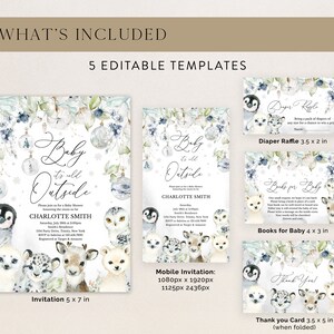 Editable Winter Arctic Animals Baby Shower Invitation Bundle, Greenery ...