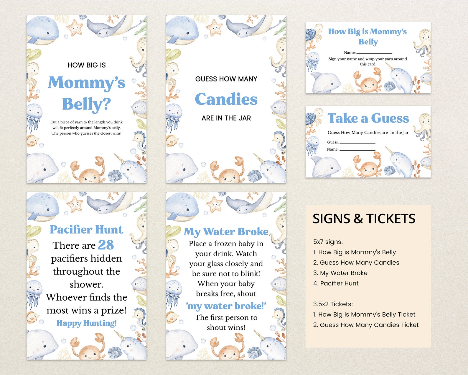 Editable Boy Under the Sea Baby Shower Game Bundle, Ocean Baby Shower ...