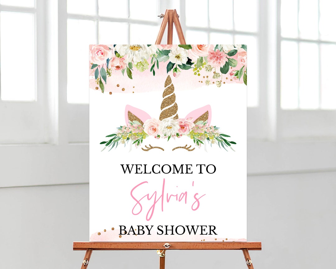 Editable Unicorn Baby Shower Welcome Sign, Floral Unicorn Baby Shower ...