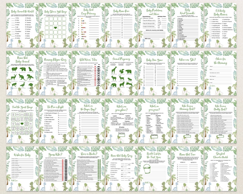 Editable Dinosaur Baby Shower Game Bundle, It's a Boy Dinosaur Baby ...