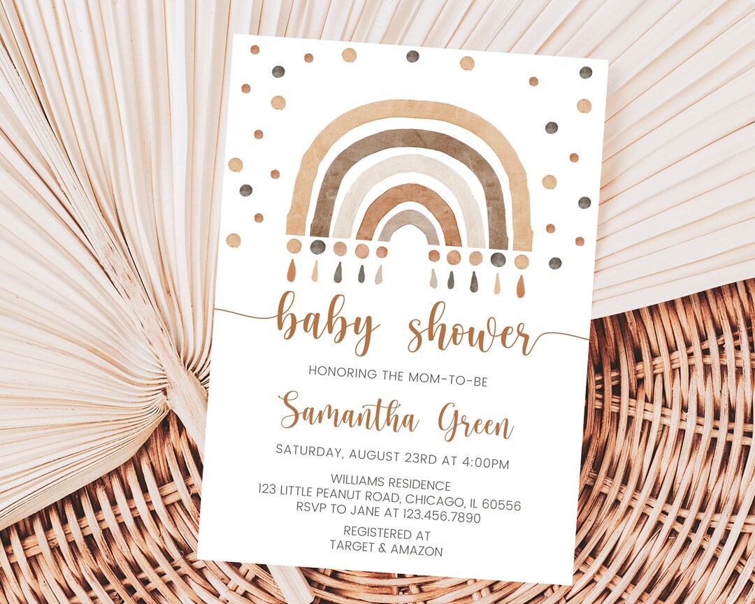 Editable Boho Rainbow Baby Shower Invitation, Rustic Rainbow Baby ...