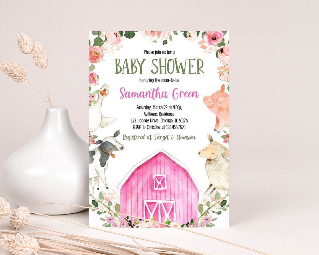 Editable Farm Girl Baby Shower Invitation, Greenery Floral Farm Baby ...