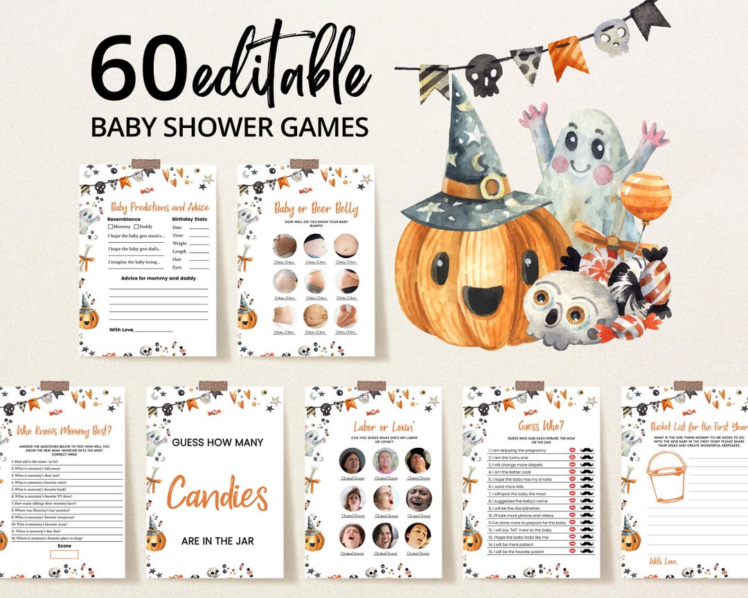 Editable A Little Boo Baby Shower Game Bundle, Gender Neutral Halloween ...