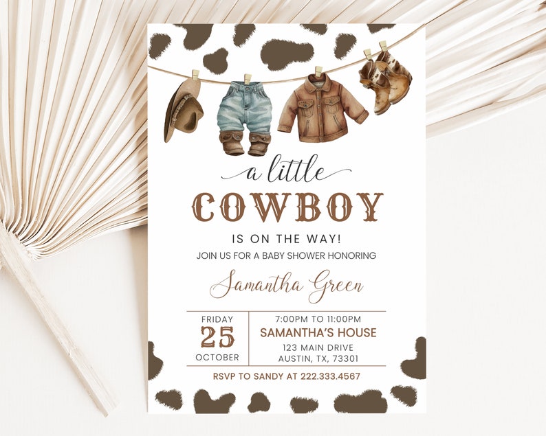 Editable A Little Cowboy Baby Shower Invitation, Wild West Baby Shower ...