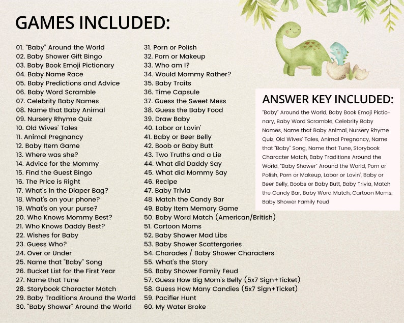 Editable Dinosaur Baby Shower Game Bundle Boho Greenery - Etsy