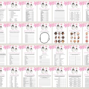 Editable Winter Penguin Baby Shower Game Bundle, Pink Snowflakes ...