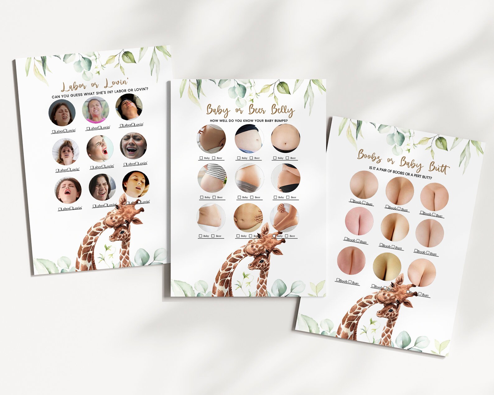 Editable Giraffe Baby Shower Game Bundle Greenery Giraffe - Etsy