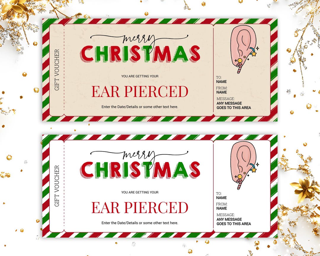 Editable Christmas Ear Piercing Gift Voucher, Ear Piercing for Daughter ...