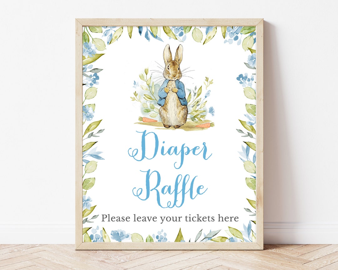 Diaper Raffle Sign Peter Rabbit Baby Shower, Blue Peter Rabbit Diaper ...