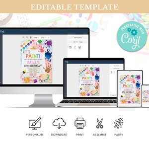 Editable Art Birthday Party Invitation, Let's Paint Birthday Party ...